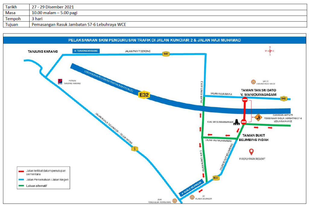 Penutupan Jalan Bukit Belimbing – West Coast Expressway Sdn Bhd
